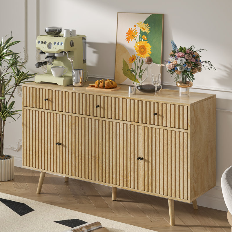 George Oliver Lorriann 55.11'' Sideboard with 3 Drawers and 4 Doors, Mid-Century Modern Fluted ...